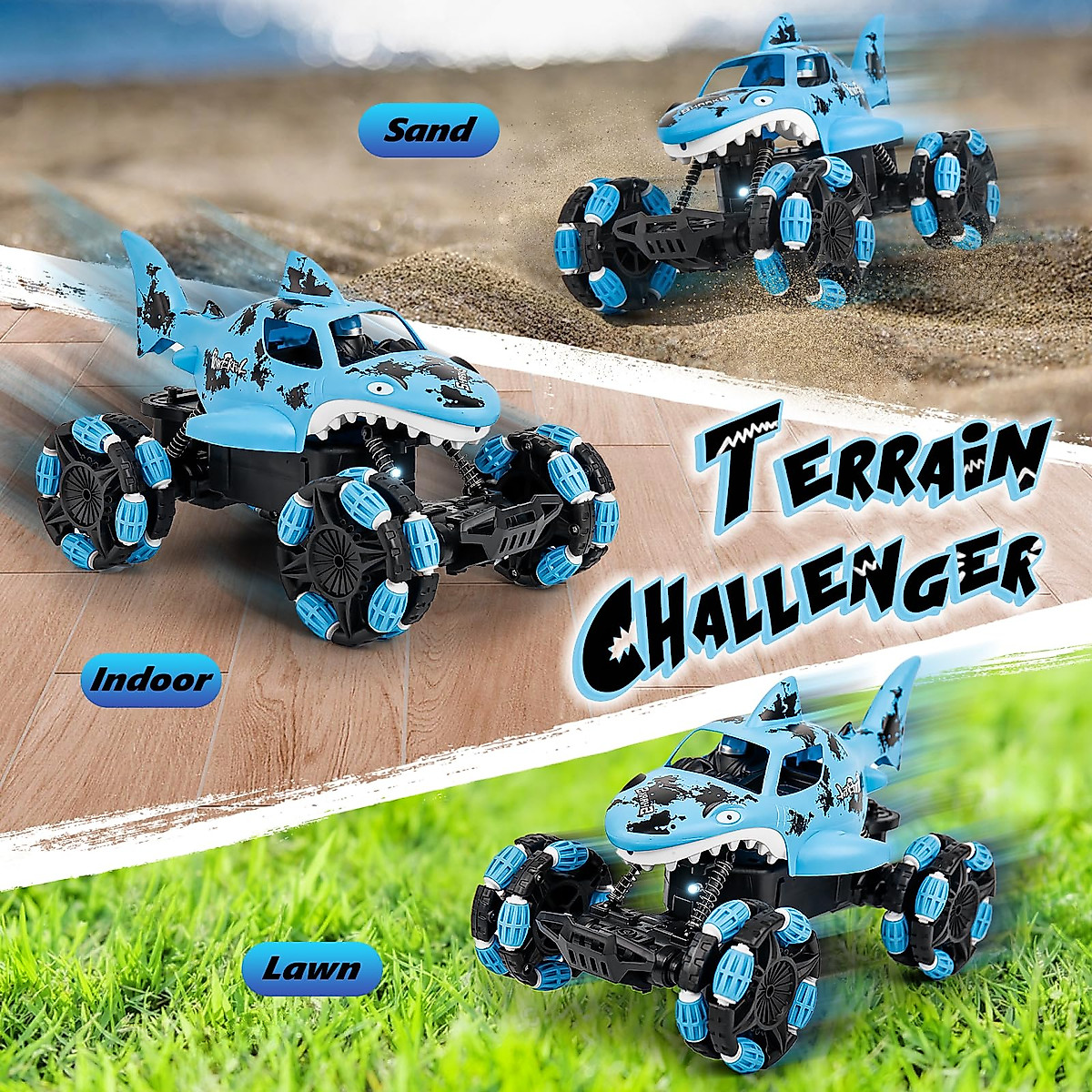 KULARIWORLD Remote Control Shark Monster Truck All-Terrain Toy Remote Control Car Vehicle, 2.4 GHz,1:14 Scale, Off Road Rechargeable RC Car Kids Toys for Boys and Girls Ages 6 and up