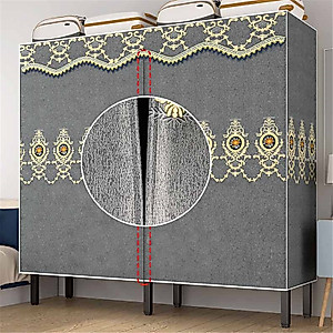 GaRcan Portable Fabric Wardrobe,Simple Metal Temporary Cabinet Clothes Hanger Folding Closet Storage Organizer Free Installation