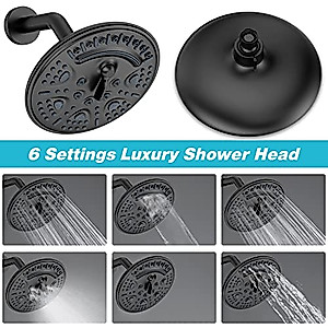 Matte Black Shower System, STARBATH Shower Faucets Sets Complete with 6-Mode Rain Shower Head and 9-Mode Handheld Spray Wall Mounted Dual Shower Head System, Shower Valve Include