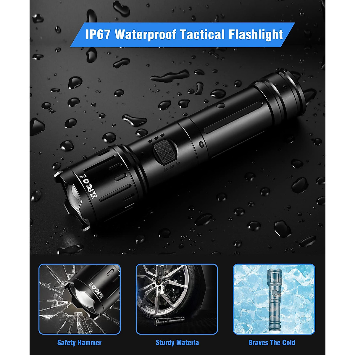JAY-PARK Flashlights High Lumens Rechargeable, LED Flashlight 500000 Lumen Super Bright Powerful, USB-C Handheld Flashlight Zoomable High Power Tactical Flash Light for Emergencies, Camping