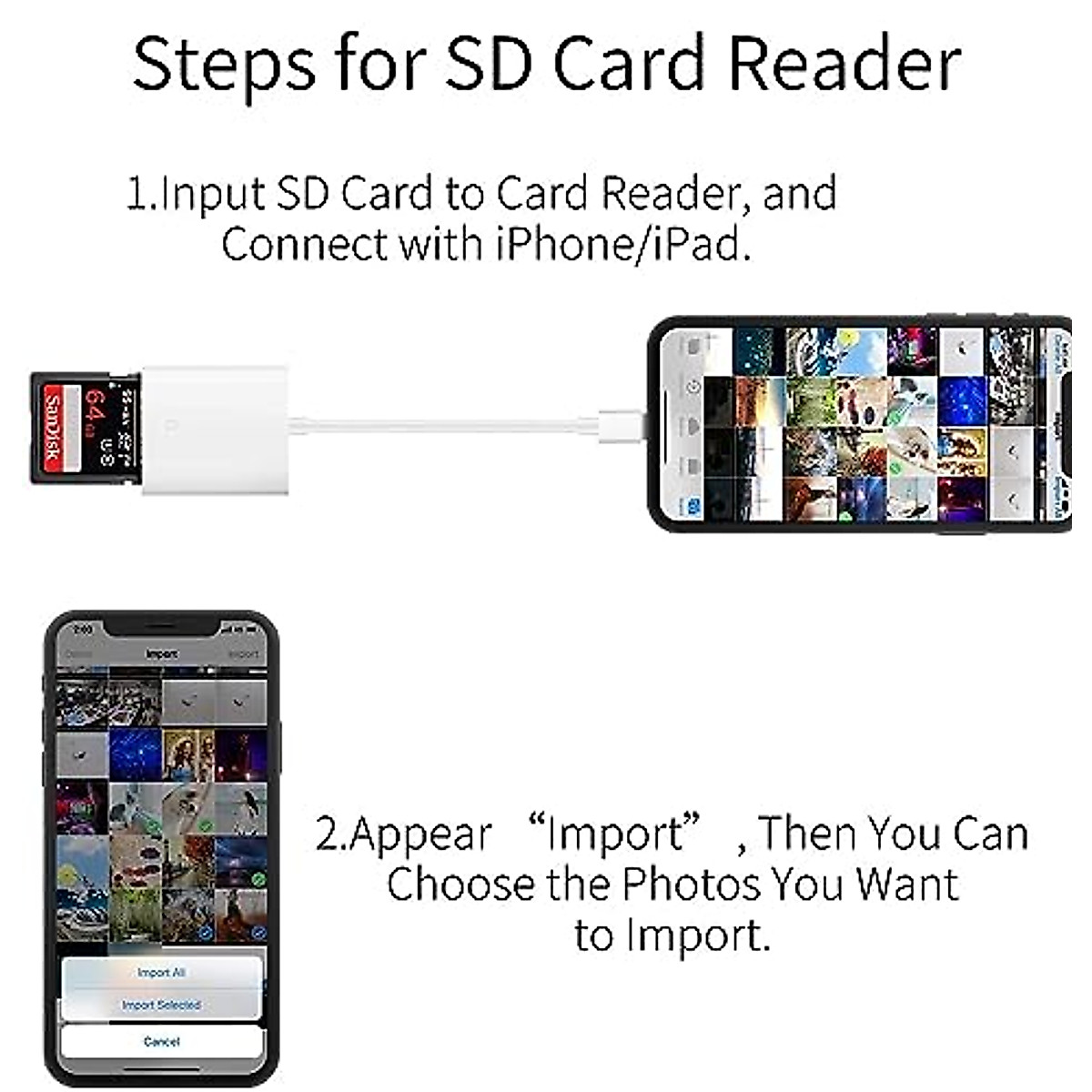 [Apple MFi Certified] SD Card Reader for iPhone, wamaxlink Lightning to Memory Card Reader for Camera and Drone, Trail Camera Viewer SD Card Adapter Compatible for iPhone 14 13 12 11 XS XR X 8 7 iPad