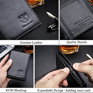 BULLCAPTAIN Large Capacity Genuine Leather Bifold Wallet/Credit Card Holder for Men with 15 Card Slots QB-027 (Black)