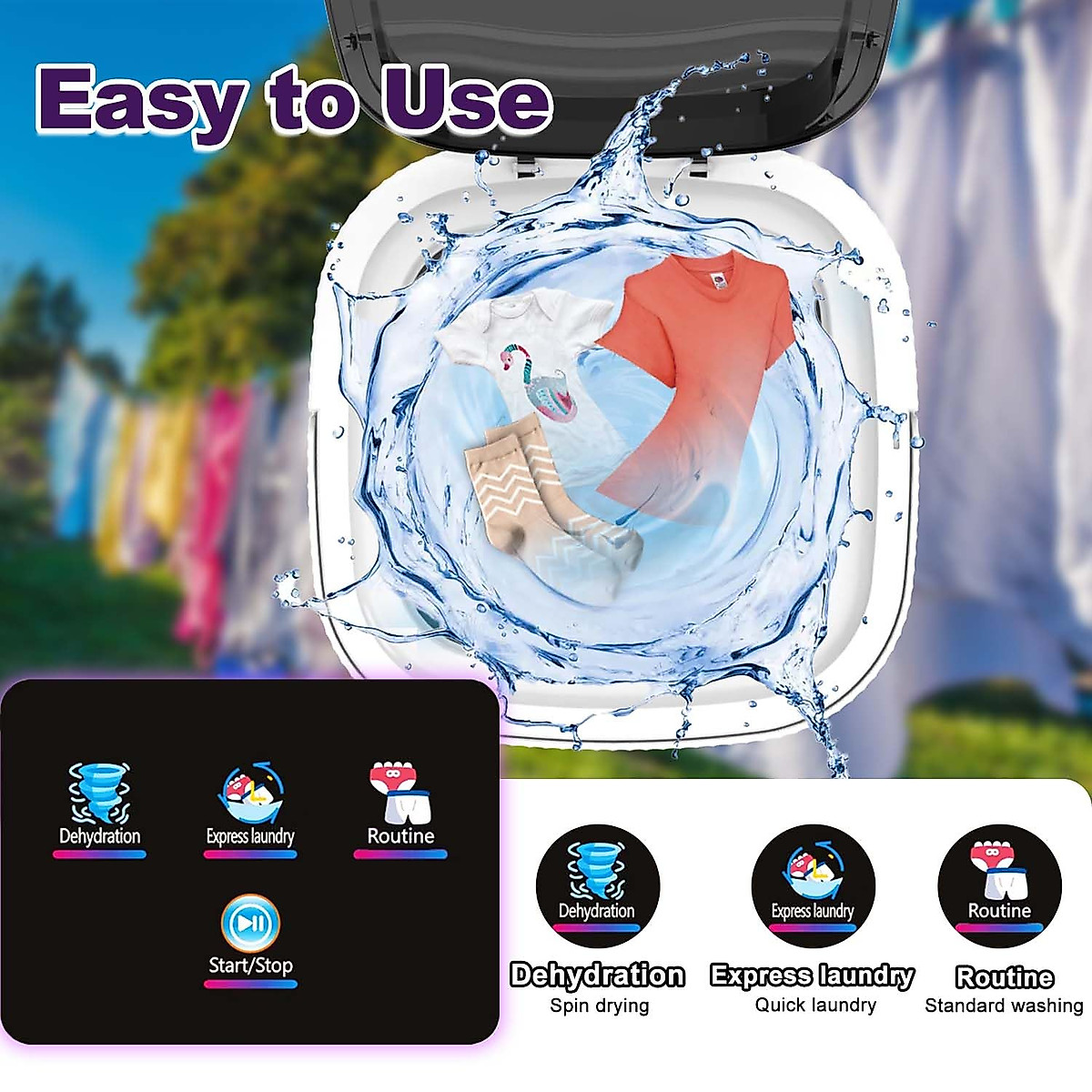 Mini Washing Machine, 11L Large Capacity Portable Washing Machine, Collapsible Foldable Washer and Dryer with Spin for Travel, Socks, Baby Clothes