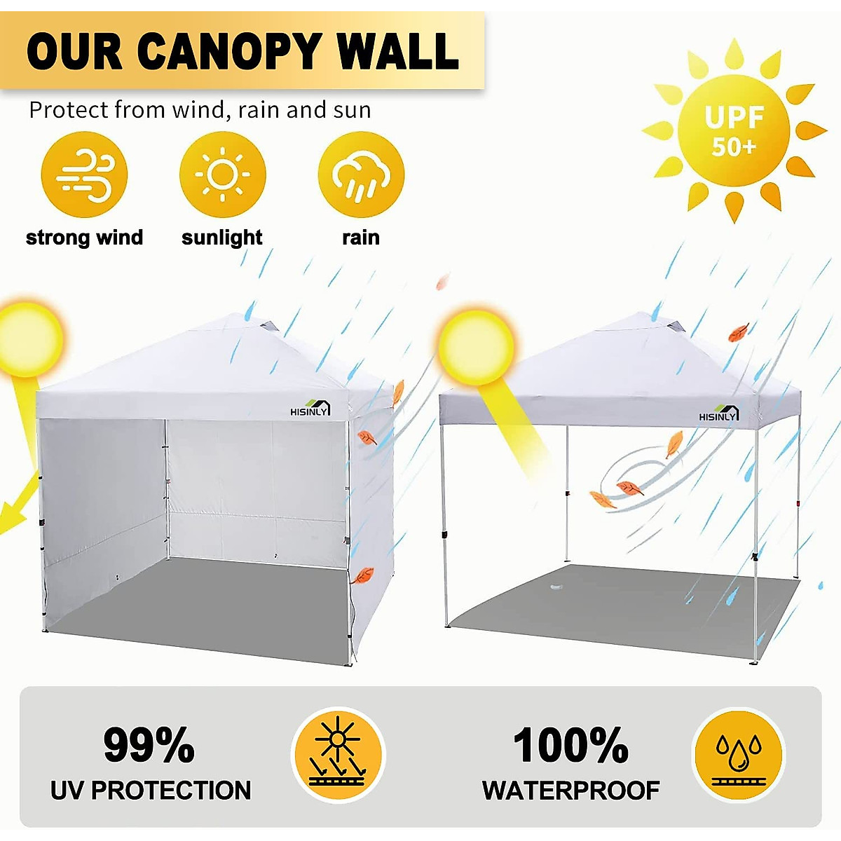 Hisinly Canopy Sidewalls 10 * 10 ft, 3PCS Sunwalls with 210D Oxford Cloth, UV Protection and Waterproof, Suits Pop-up Tent/Instant Canopy/Commercial Canopy, Kahki (Sidewall Only)