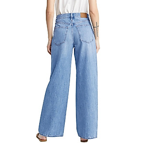 PLNOTME Women's High Waisted Wide Leg Jeans Baggy Boyfriend Straight Casual Denim Pants Light Blue