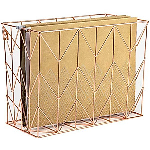 U Brands Hanging File Desk Organizer, Wire Metal, Copper/Rose Gold - 854U02-06