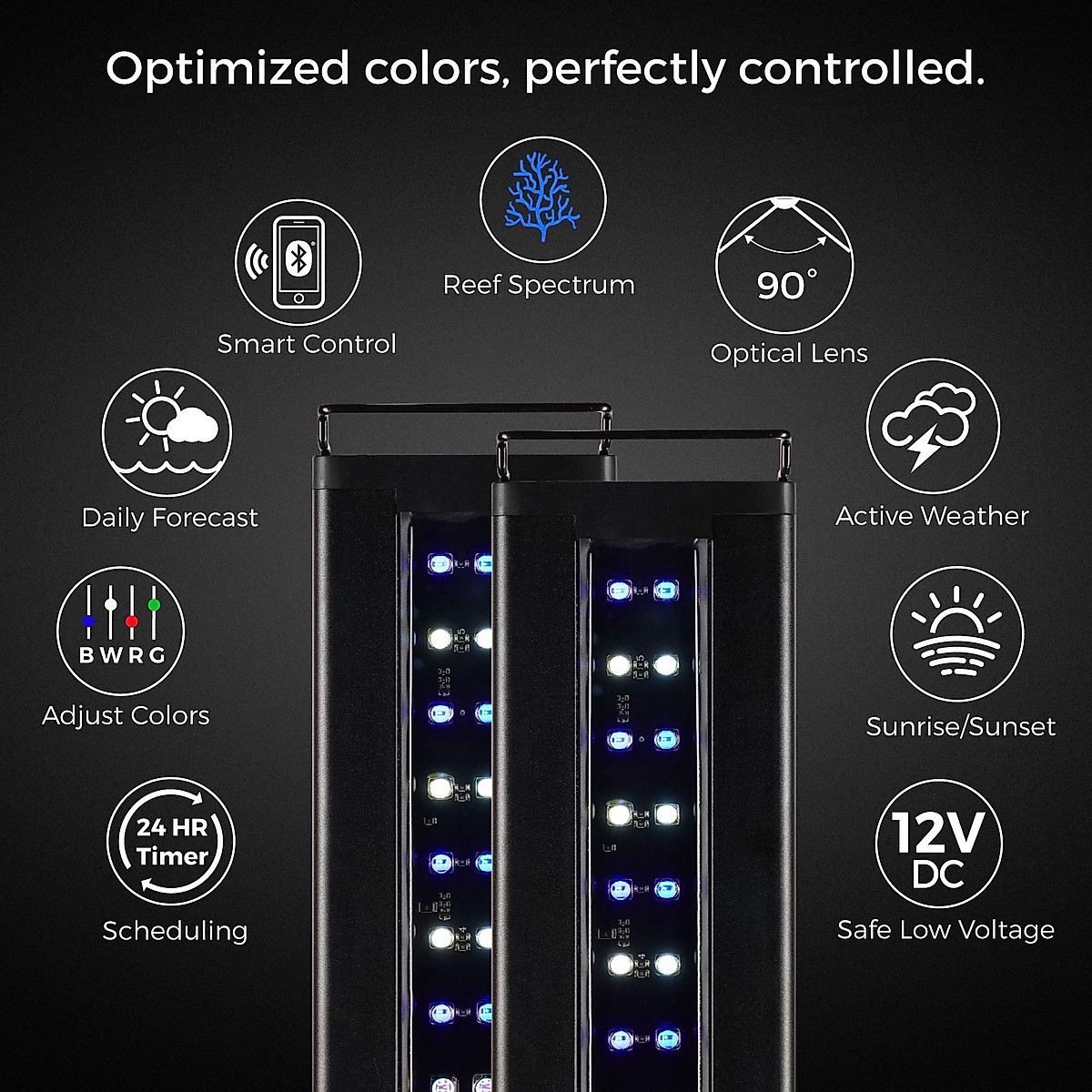 CURRENT USA PRO Dual 36-48" Inch Orbit Marine IC Loop LED Saltwater Reef Marine Aquarium Light with Bluetooth App Control | Wireless Lighting & eFlux Wave Pump Control for Fish Tank (4336)