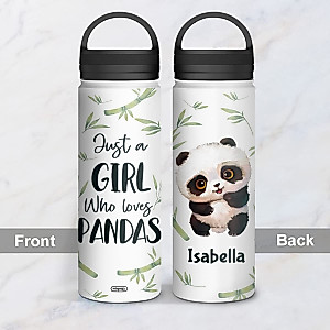 winorax Personalized Panda Water Bottle Just A Girl Who Loves Pandas Sport Bottles Insulated Stainless Steel 12oz 18oz 32oz Travel Cups Gifts for Panda Lovers Birthday Christmas Back To School