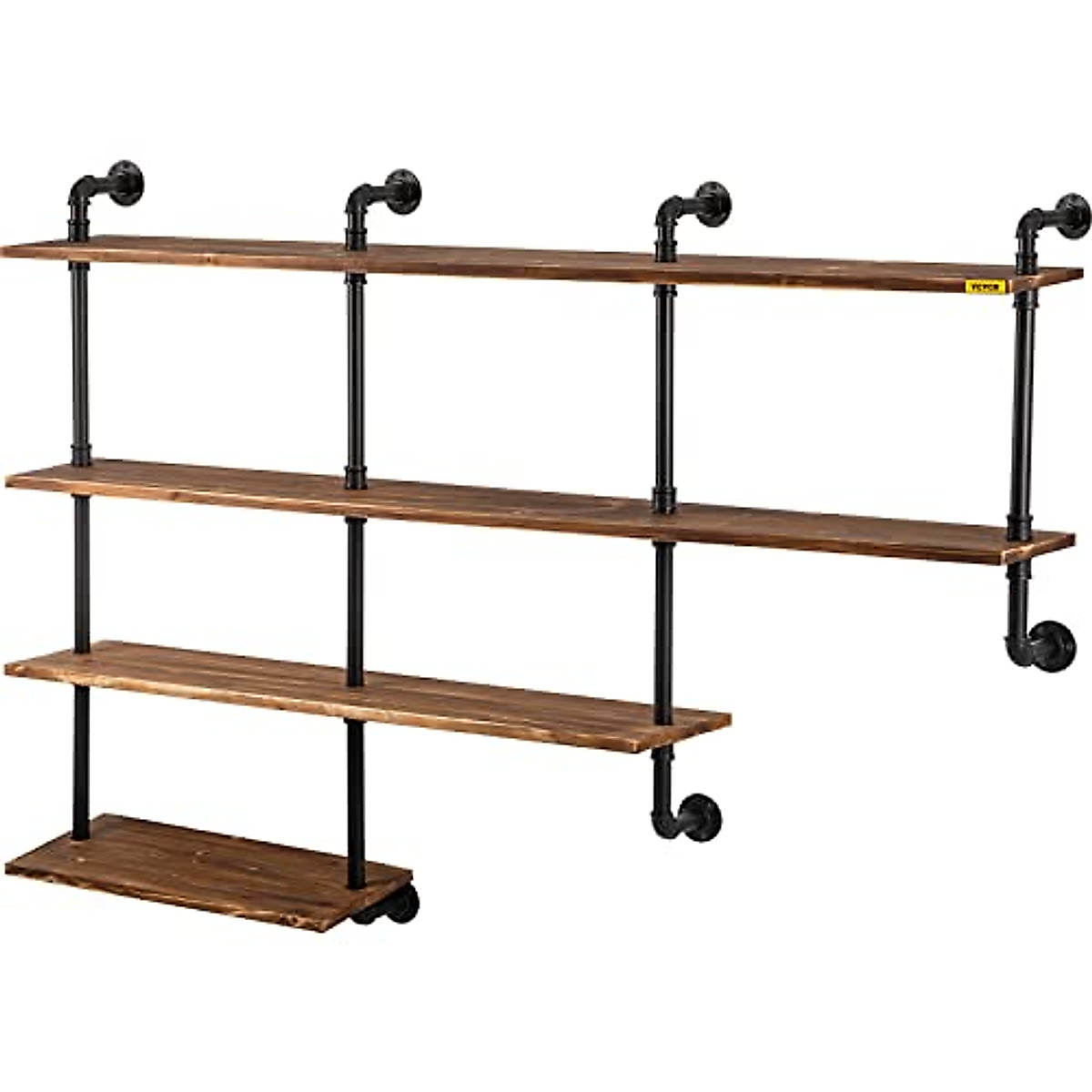VEVOR Industrial Pipe Shelving, Pipe Shelves with 4-Tier Wood Planks, Rustic Floating Shelves Wall Mounted, Wall Shelf DIY Bookshelf for Bar Kitchen Bathroom Farmhouse Living Room, 63x50x11 inch