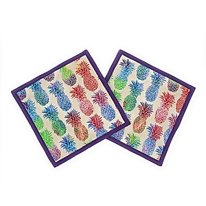 Rainbow Pineapple Potholders Set of 2 Handmade Hospitality Hostess Gifts Under 20 Summer Kitchen Linens Insulated Hot Pads Pair Quilted Trivets Charleston SC Themed Kitchen Decor