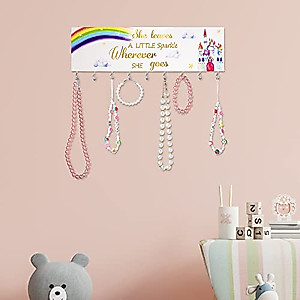 Hair Bow Holders for Girls Hair Bows Girls Bows Holder Hair Bow Organizer, Wood Wall Mount Jewelry Holder, Hanging Jewelry Storage Hanger with 9 Hooks (Castle Style)