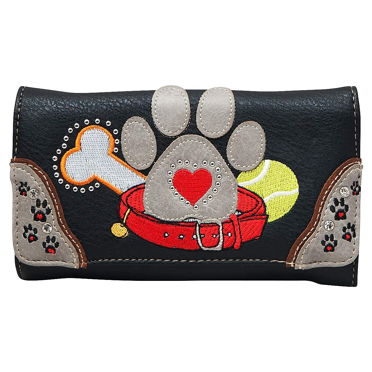 HW Collection Dog Paw Print Handbag Women Shoulder Purse Wallet Set Western Style (Black)