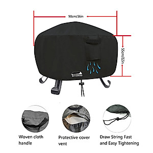 Taruimoo Fire Pit Cover Round for Fire Pit 22- 48 Inch,Outdoor Full Coverage Patio Round Firepit Cover with Built-in Vents ,Waterproof Dustproof Anti UV and Tear Resistant (36" D x 22" H)