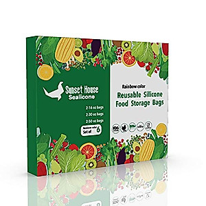 Sunset House Reusable Silicone Food Storage Bags -Clear Rainbow for Snacks Meals Fruits Vegetables Cooking Freezing
