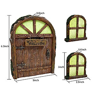 ALLADINBOX Miniature Fairy Gnome Home Window and Door with Welcome Sign for Trees Decoration, Glow in Dark Fairies Sleeping Door and Windows, Yard Art Garden Sculpture Lawn Ornament Halloween Decor