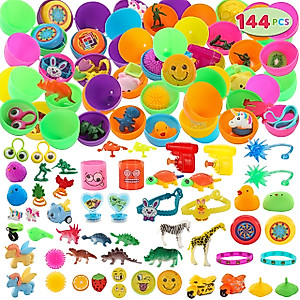JOYIN 144 Pcs Prefilled Easter Eggs with Toys Plus Stickers Inside, Stuffed Toys for Easter Eggs Hunt, Basket Stuffers/Fillers, Party Favor, Classroom Prize Supplies