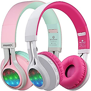 2 Packs Riwbox WT-7S Kids Headphones Wireless, Foldable Stereo Bluetooth Headset with Mic Compatible with PC/Laptop/Tablet/iPad Pink&White