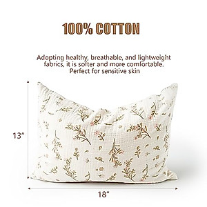 Muslin Toddler Pillowcase 2 Pack for 13x18 Pillow 100% Cotton Toddler Pillow Case Cover for Toddler Kids, Soft and Comfy Travel Pillowcase(Pink, Floral)