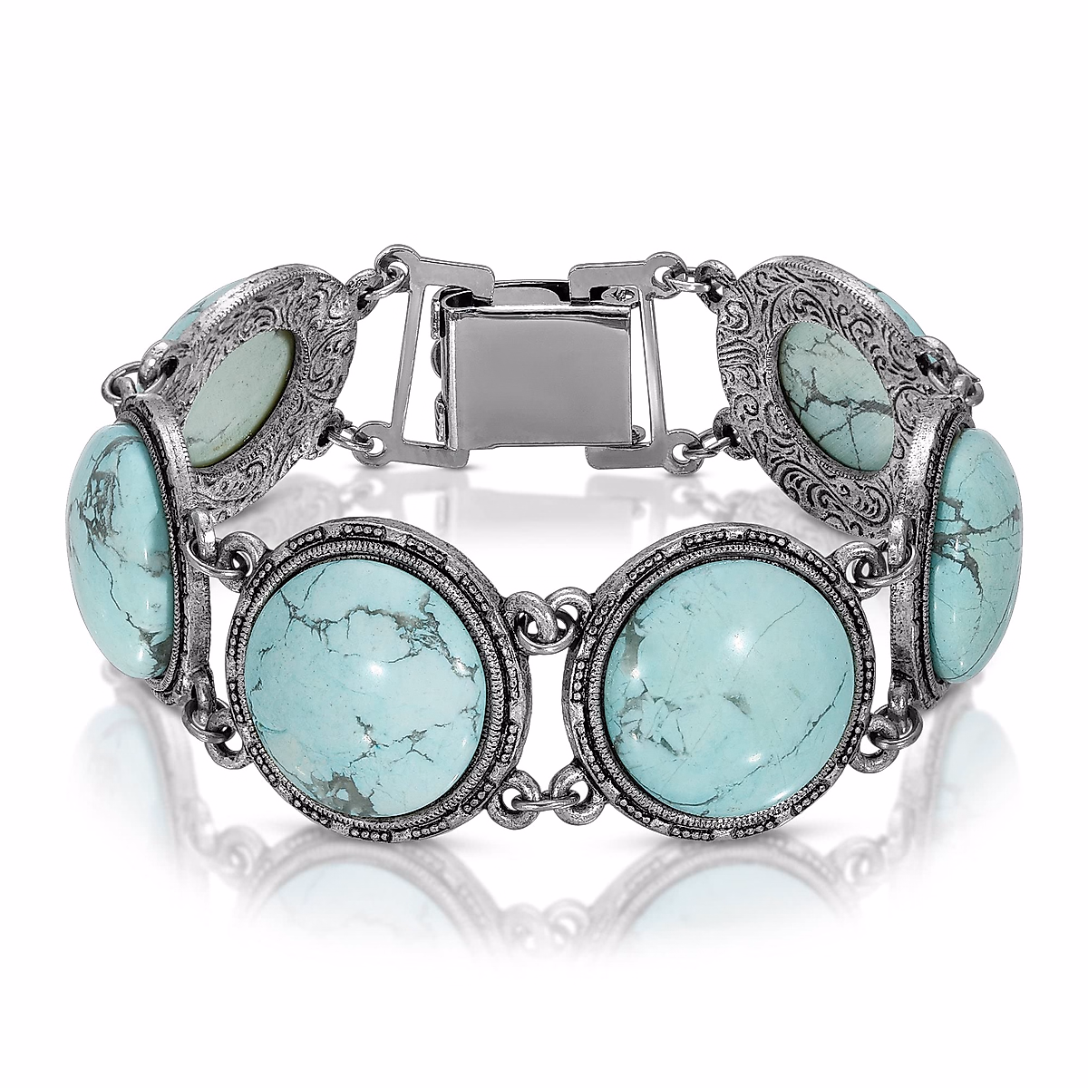 1928 Jewelry Women's Semi Precious Round Turquoise Stone Link Bracelet