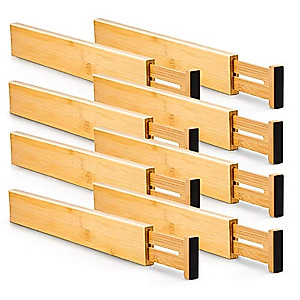 EcoFives Bamboo Separators, Expandable Drawer Divider, Adjustable Spring Loaded Drawer for Kitchen, Dresser, Bedroom, Baby Drawer, Bathroom & Office, Set of 8