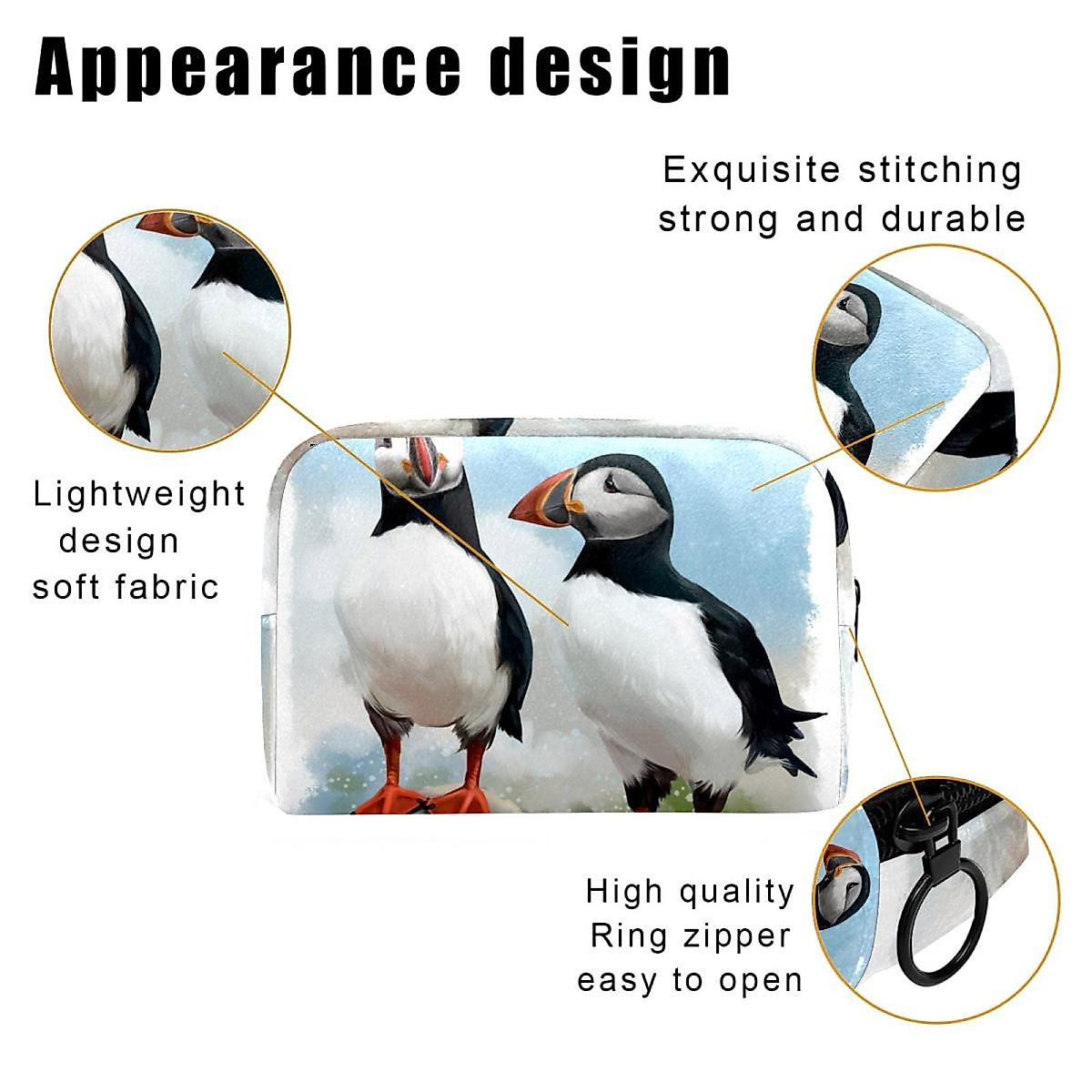 TBOUOBT Cosmetic Travel Bags, Makeup Case, Makeup Bag for Toiletries, Animal Oil Painting Atlantic Puffins