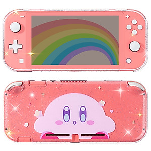 BelugaDesign Pink Puff Ball Switch Case | Glitter Anime Video Game Smash Star Allies Land Japanese Pastel Cover | Soft Snap-On Shell Compatible with Nintendo Switch Lite (Switch Lite, Clear Pink)
