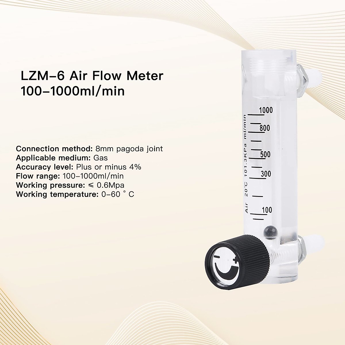 CNBTR 100-1000ml/min Oxygen Air Gas Flowmeter with Control Valve for Oxygen Adjustable Gas Flowmeter with Copper Connector for Oxygen Air Gas Conectrator