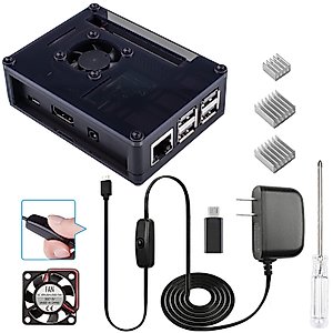 Smraza Case for Raspberry Pi 3 B+ with Fan, RPI Heatsinks, 5V 3A Power Supply for Raspberry Pi 3 Model B+(B Plus), Compatible with Raspberry Pi 3 Model B, Pi 2 Model B (4 Layers Case)