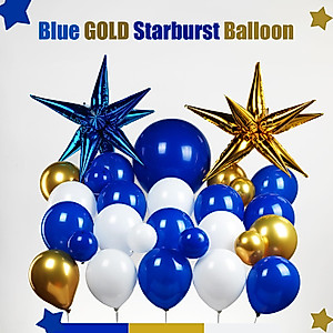 yeewaka royal blue and gold balloon garland arch kit 160pcs with Gold Blue White and Diy star burst balloons for for Boy Baby shower Men birthday 2024 Graduation Ceremony decorations