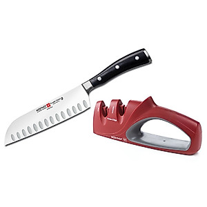 Wusthof Classic Ikon Santoku with Red 2-Stage Asian Edge Sharpener, 7 Inch