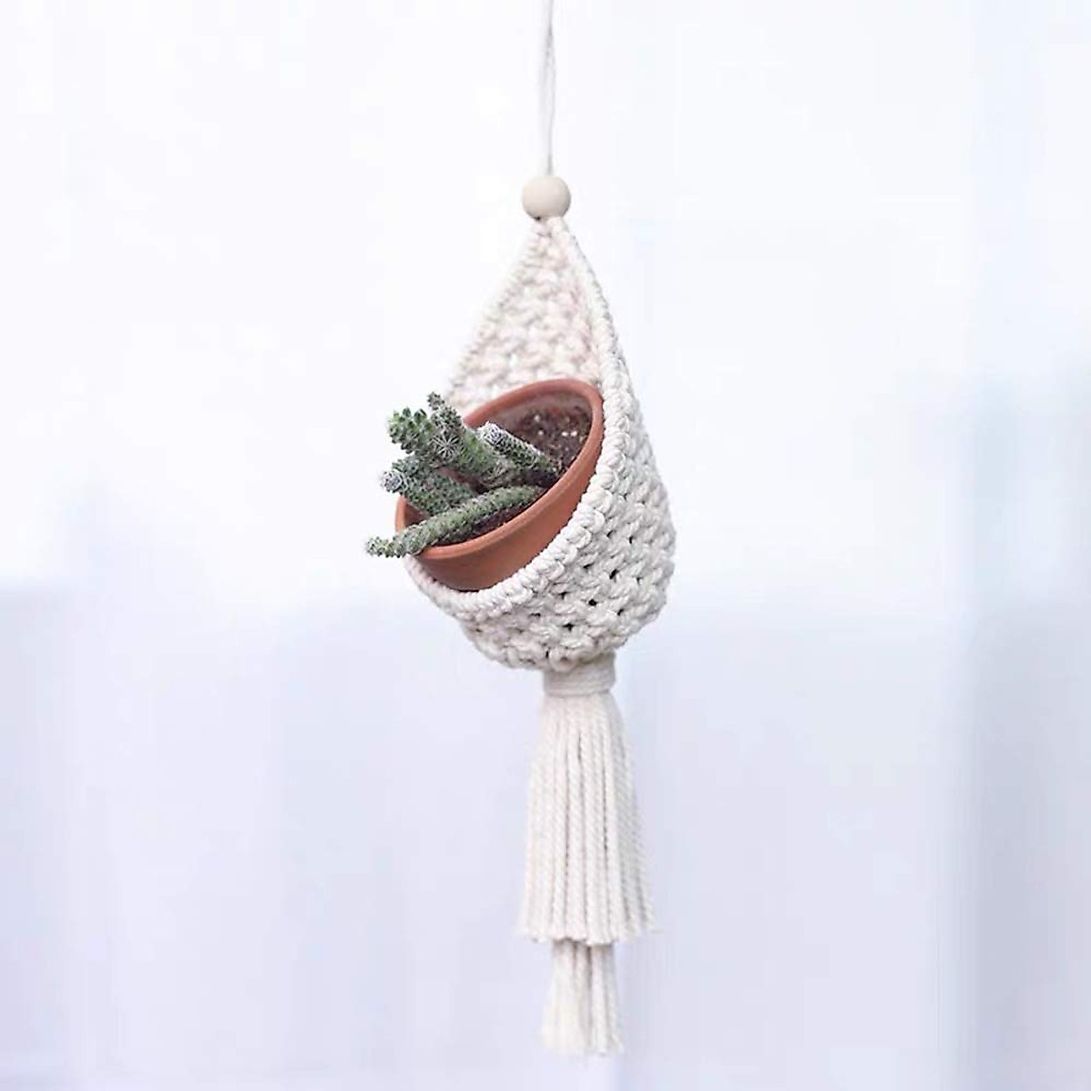 2 Pack Macrame Plant Hangers Air Plants Hanging Basket, Boho Macrame Wall Hanging for Indoor Outdoor Home Decor