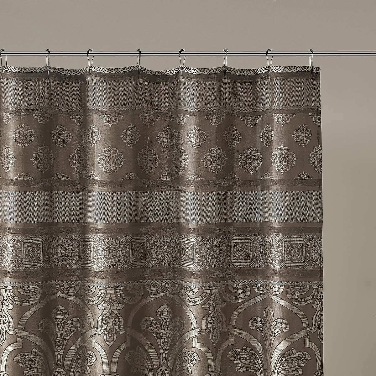 Madison Park Essentials Zara Multi Print Jacquard Shower Curtains Machine Washable, Traditional Home Bathroom Décor Bathtub Privacy Screen, 72" x 72", Brown (MPE70-883)