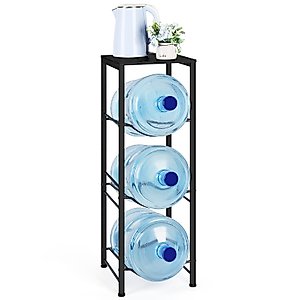 Water Bottle Holder Organizer 5 Gallon Water Jug Holder with Shelves, 3-Tier Water Bottle Dispenser Stand for Kitchen Living Room Office, Black