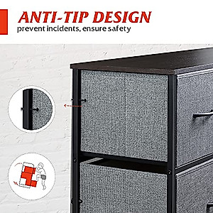 WLIVE 11-Drawer Dresser, Fabric Storage Tower for Bedroom, Hallway, Nursery, Closets, Tall Chest Organizer Unit with Textured Print Fabric Bins, Steel Frame, Wood Top, Easy Pull Handle, Dark Grey