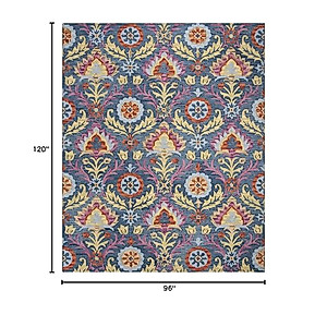 SAFAVIEH Suzani Collection 8' x 10' Blue/Multi SZN312A Hand-Hooked Boho Premium Wool Area Rug