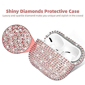 Luxurious Shining Rhinestone Diamante Apple AirPods Pro Case, Bling Sparkle Protective Cover Carrying Mickey Ball Keychain for Airpods Pro,Shockproof Anti-Scratch Anti-dust (Pink)