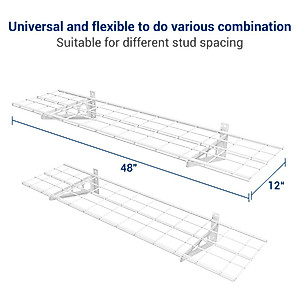FLEXIMOUNTS 1' x 4' White 2-Pack 1x4ft 12-inch-by-48-inch Wall Shelf Garage Storage Rack, 12" x 48"