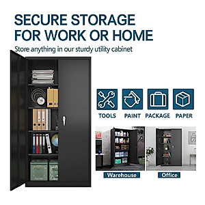 Reemoon Metal Storage Cabinet with Locking Doors and Adjustable Shelves, 71" Tall Steel Storage Cabinet for Home Office Garage Utility Room, Black