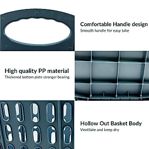 YARWAYER 2 Pack Laundry Hampers, Collapsible Plastic Laundry Basket, Shopping Bag with Carry Handle, Foldable Washing Bin Kitchen Storage for Bathroom, Camping, Supermarket and Car Trunk, Blue