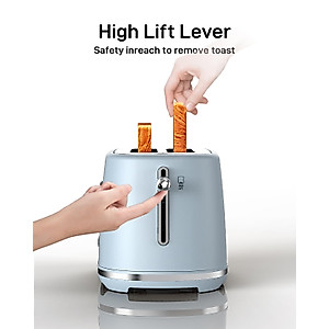 2 Slice Toaster, Wide Slots, Lift + Look, Auto-Off, & Frozen Modes for Toast, Bagels, Waffles & Fruity Breads, Retro Collection, Easy-Clean Crumb Tray, Blue