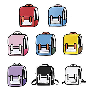Creative Women 2D Drawing Backpack Cartoon School Bag Comic Bookbag for Teenager Girls Daypack Travel Rucksack(14.17 x 4.33 x 15.74in) (Black)