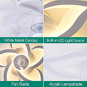 HuixuTe Ceiling Fan with Lights Remote Control, 3 Colors, 6 Speeds, 24" Geometric Bladeless Ceiling Fan, White Low Profile Ceiling Fan with Light for Kitchen Bedroom