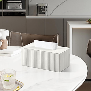 MEIBOOCH Tissue Box Cover Stylish PU Leather Rectangular Tissue Box Holder with Magnetic Bottom Cover for Bathroom Bedroom or Office (Cream-White)