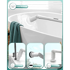 Electric Spin Scrubber, TRAJADA Shower Cleaning Brush with 5 Replacement Heads,3 Adjustable Angle Shower Scrubber,Cordless Power Scrub with Extension Handle for Cleaning Bathtub Grout Tile Floor