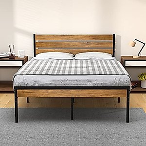 Alkmaar 12 Inch Full Size Bed Frame Platform with Headboard and Footboard No Box Spring Needed Metal-Wood Platform Bedframe, Easy Assembly