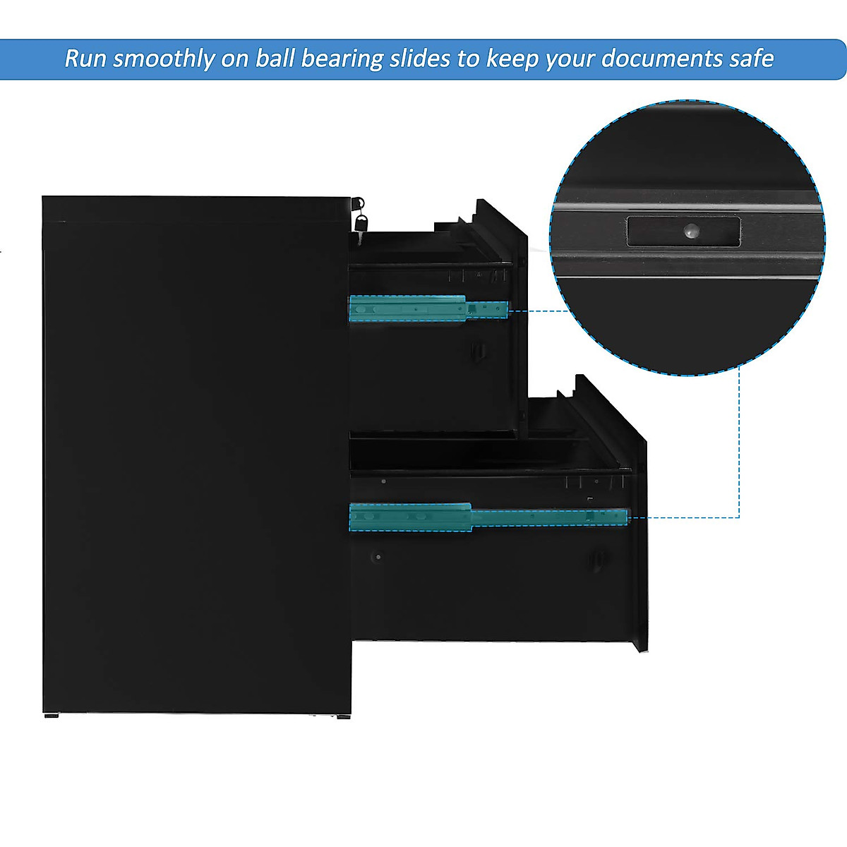 File Cabinet,Home Office Lockable Heavy Duty Metal Lateral File Cabinet with 2 Drawers, Black