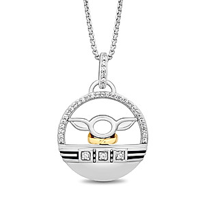 Jewelili Star Wars™ Fine Jewelry Grogu™ Women's Pendant 1/10 Ct.Tw. Diamonds, Sterling Silver and 10K Yellow Gold