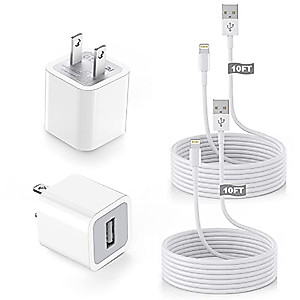 Apple Charger, 【Apple MFi Certified】 2Pack 10FT Long Lightning Cable iPhone Charging Cords & Fast Quick USB Wall Charger Travel Plug Adapter Compatible with iPhone 14/13/12/11/11 Pro/XS/XR/X/8/7/6/SE