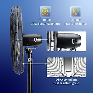 Tornado Commercial Industrial 3 Aluminum Blade Stationary Pedestal Fan, 30 Inch, Oscillating, High Velocity 8850 CFM, UL Safety Listed, Black (30 Inch Oscillating)