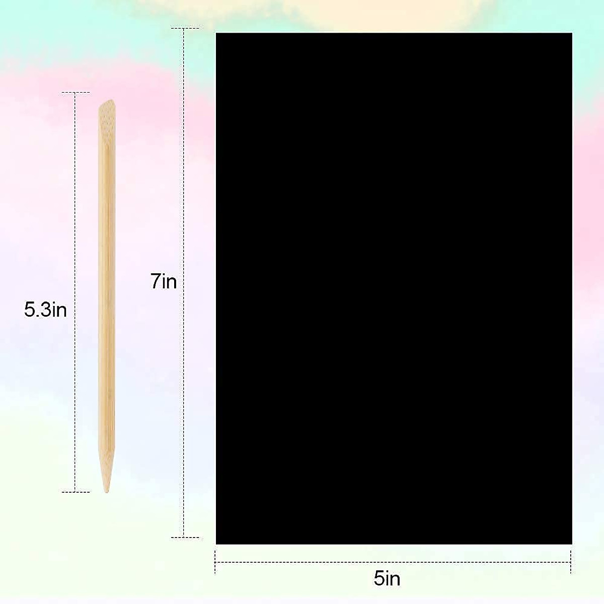 Mocoosy 60 Pcs Scratch Art Paper for Kids, Rainbow Magic Scratch Off Paper Set Art Craft Kit Black Scratch Paper Sheets with 4 Stencils 5 Wooden Stylus for Birthday Party Favors Game Activities